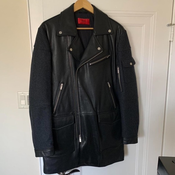 Hugo Boss | Jackets & Coats | Hugo Boss Long Leather Coat With Wool ...